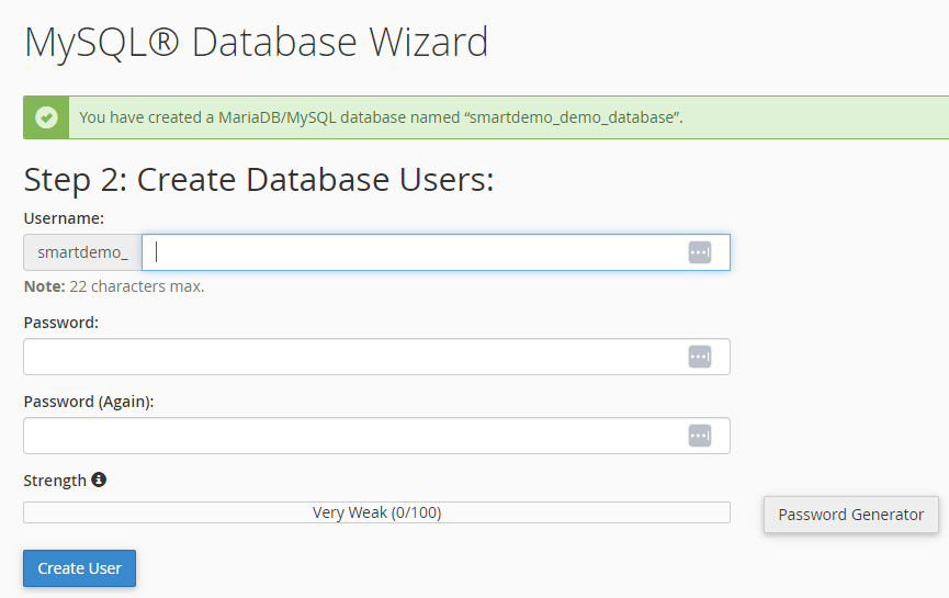 Using the MySQL Database Wizard | Smarthost Knowledgebase